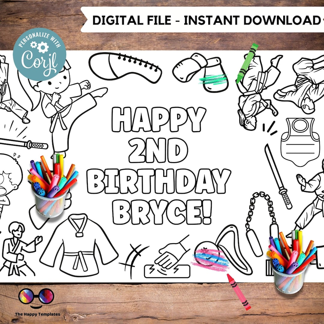 Editable Karate Birthday XL Coloring Page | Karate Party | Karate Table ...