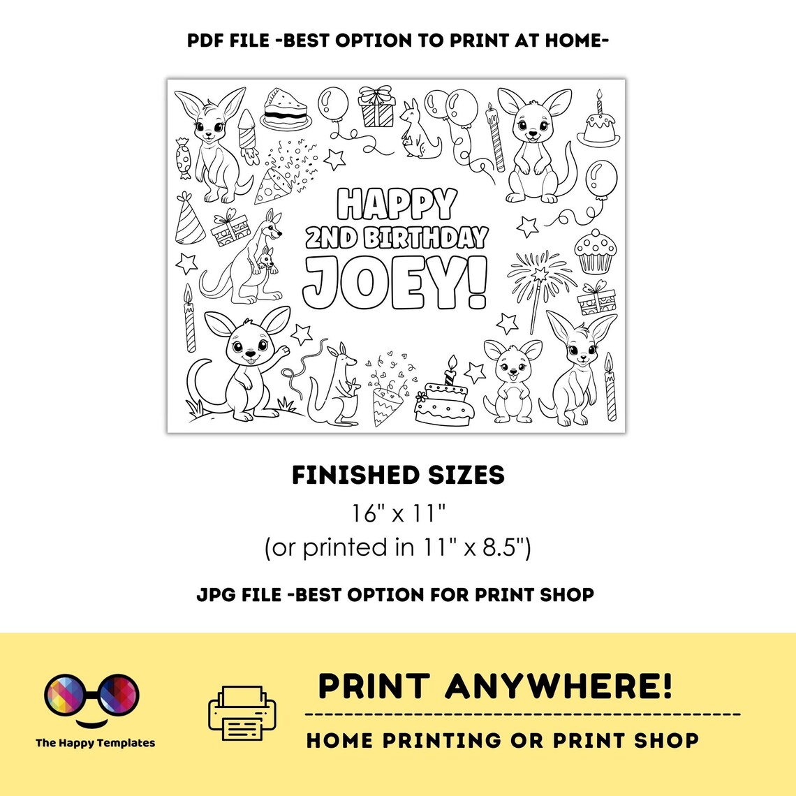 Editable Kangaroo Coloring Page | Any Age | Australian Animals Birthday ...