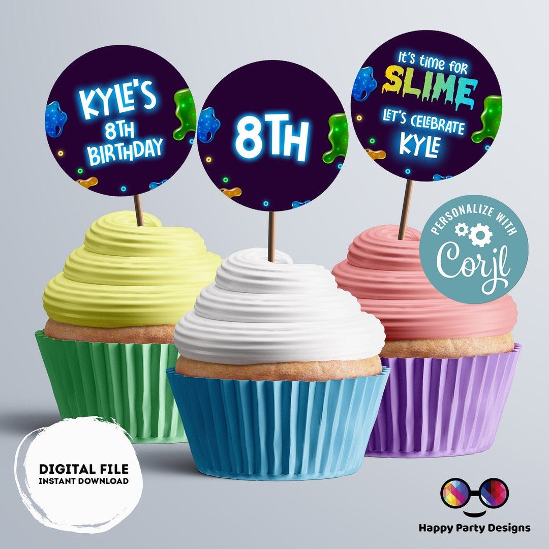 Editable Slime Round Cupcake Toppers | Slime Birthday | Slime Birthday ...