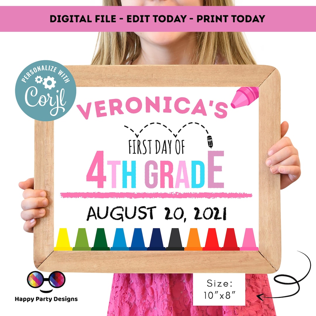 Editable First Day of 4th Grade | Forth Grade Sign | 1st Day of 4th ...