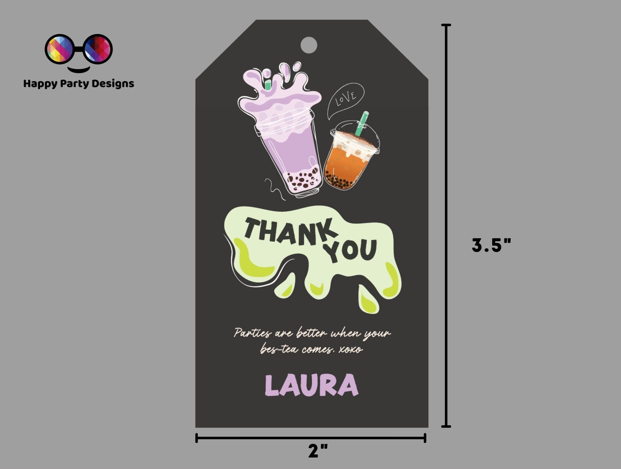 Editable Boba Tea Thank You Tag Digital Tea Party Printable - Etsy Canada