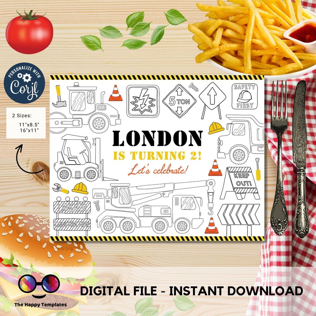 Editable Under Construction Coloring Page With a Pop of Color ...