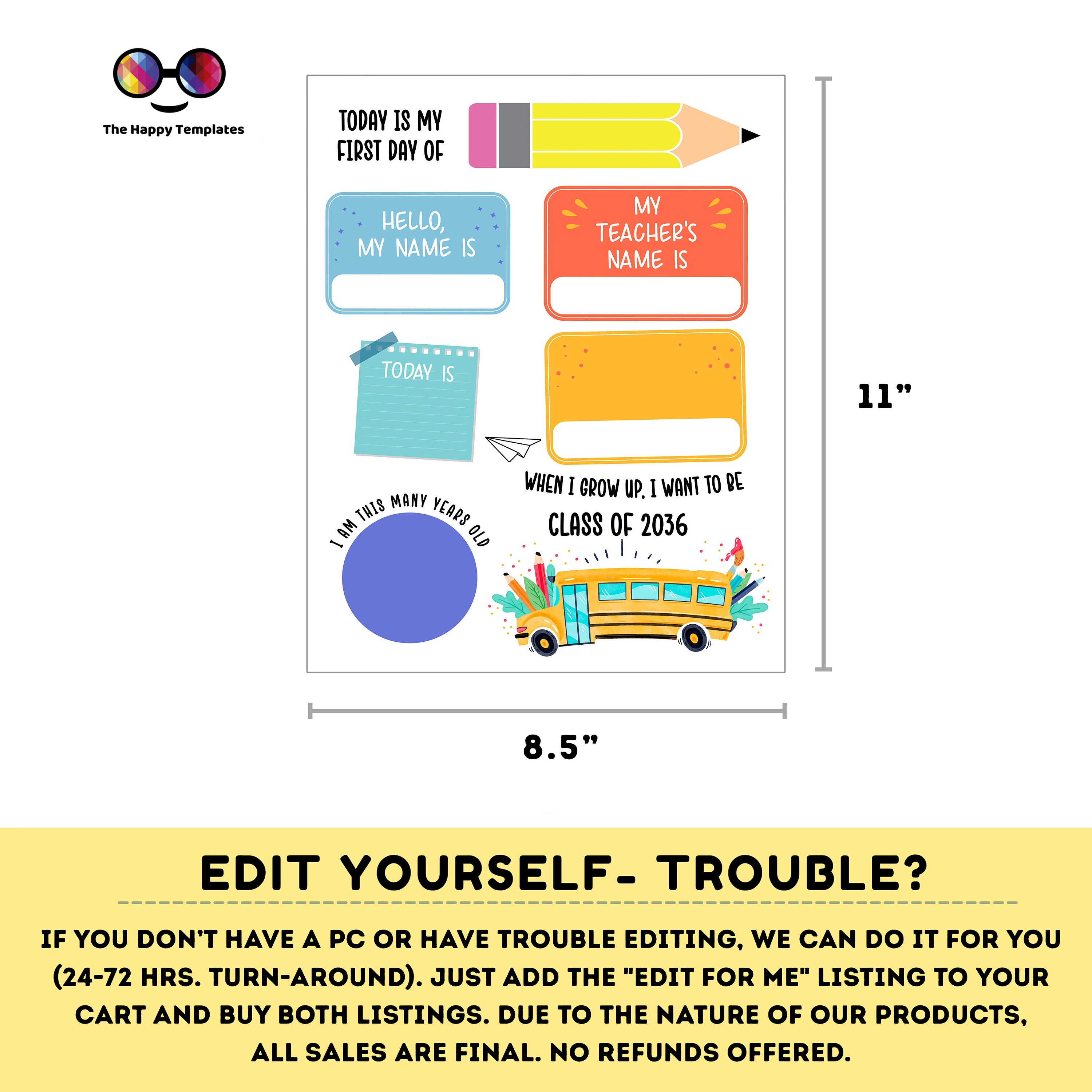 Editable My First Day of School Poster | First Day of School Sign ...