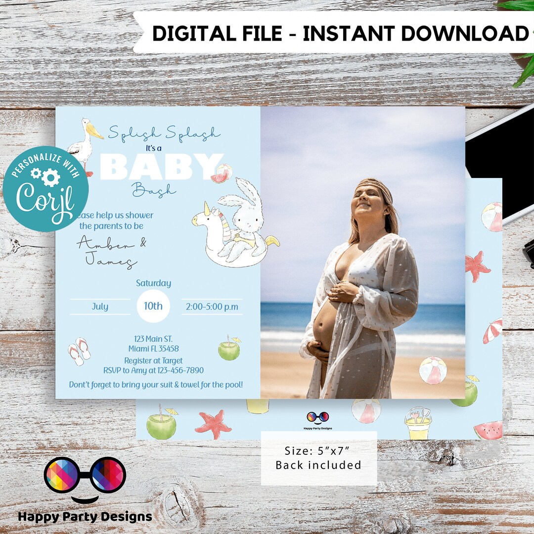 EDITABLE Pool Baby Bash Invitation | Pool Party Invitation With Picture ...