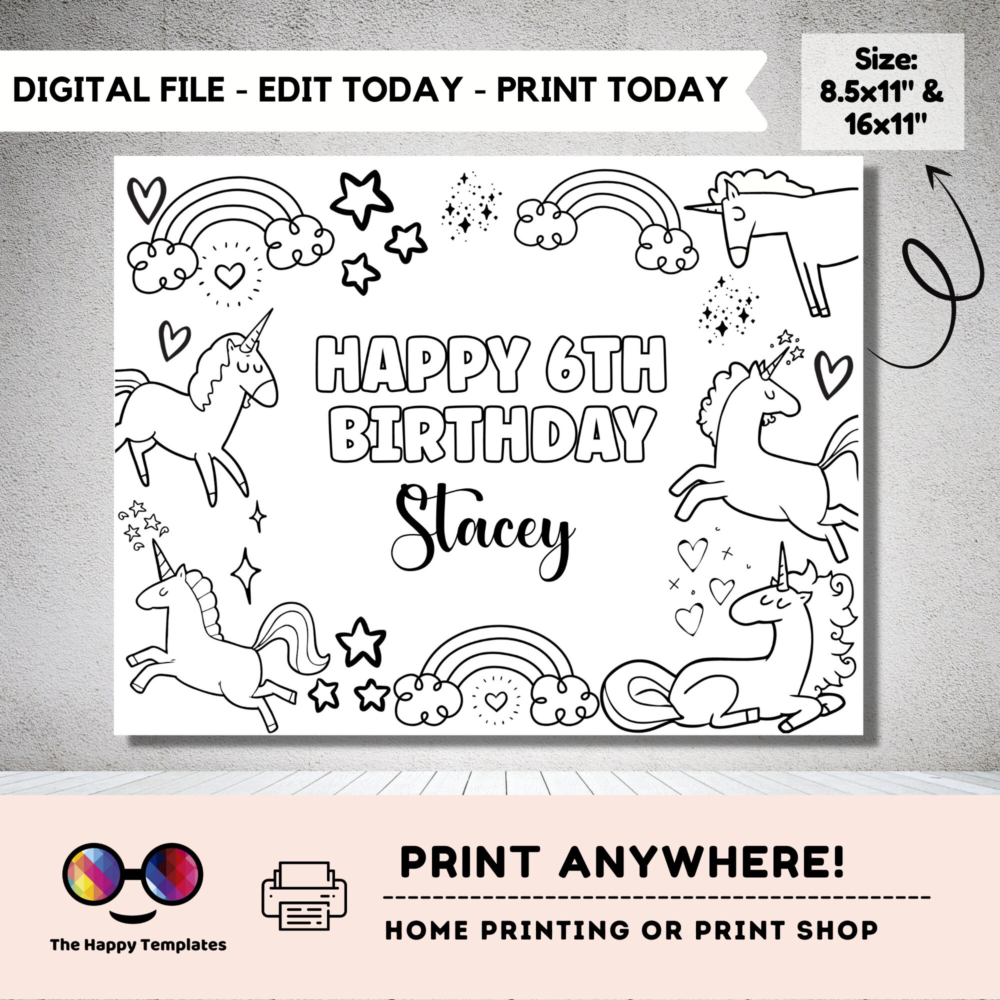Editable Unicorns and Rainbows Coloring Page | Placemat Coloring Page ...