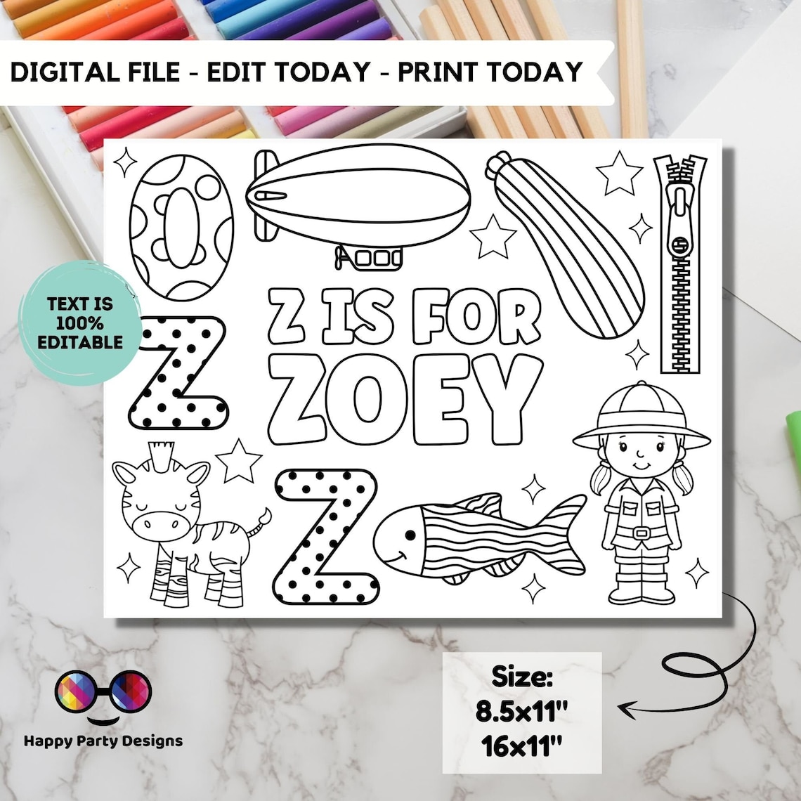 Editable Name Coloring Page Z is for Personalized Name - Etsy Canada