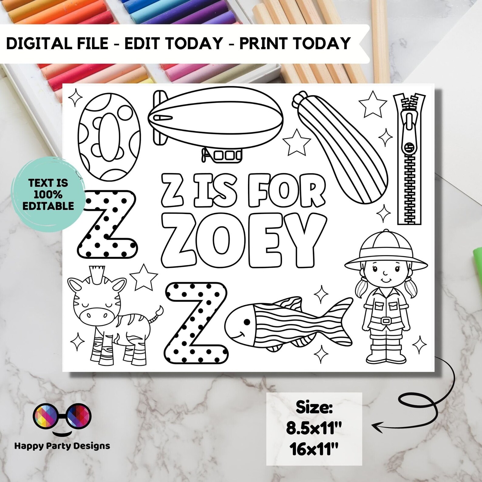 Editable Name Coloring Page Z is for Personalized Name - Etsy Canada