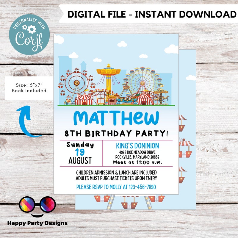 Printable Amusement Park Invitations - Etsy