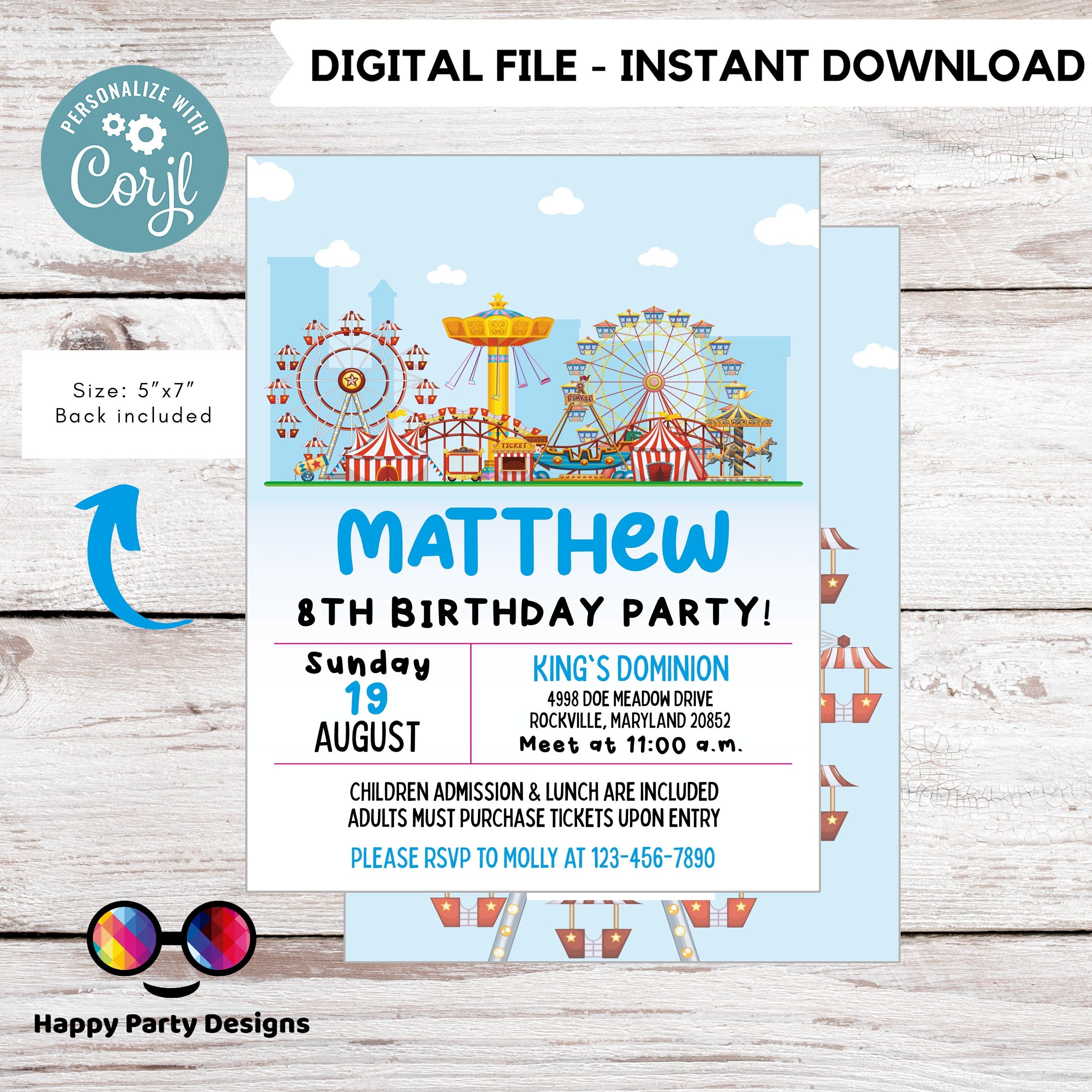 Carnival Birthday Invitation Amusement Park Invitation - Etsy