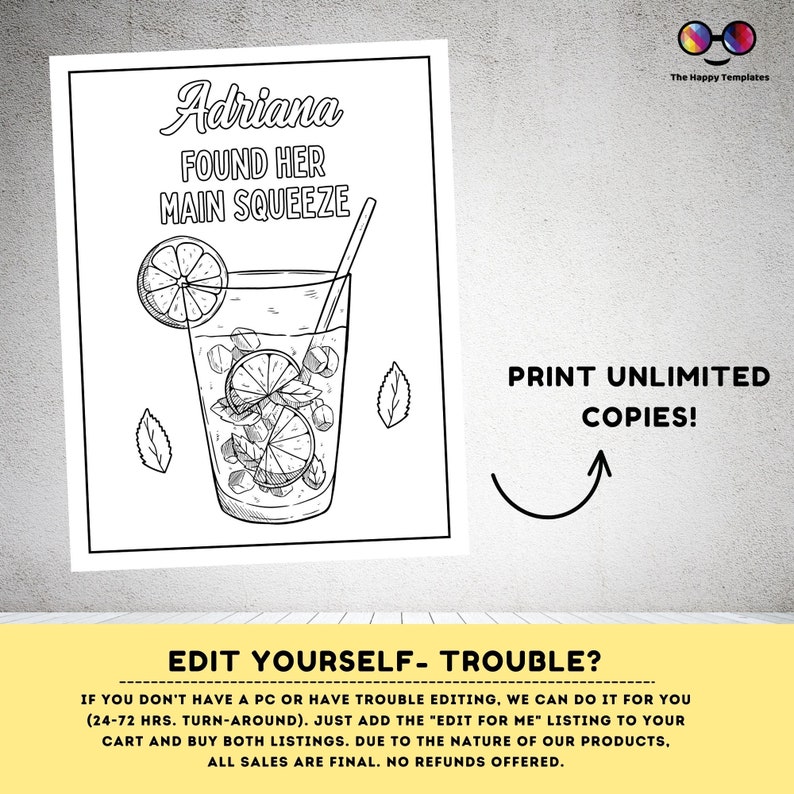 Editable Lemonade Coloring Pages | Found Her Main Squeeze | Lemon Party ...