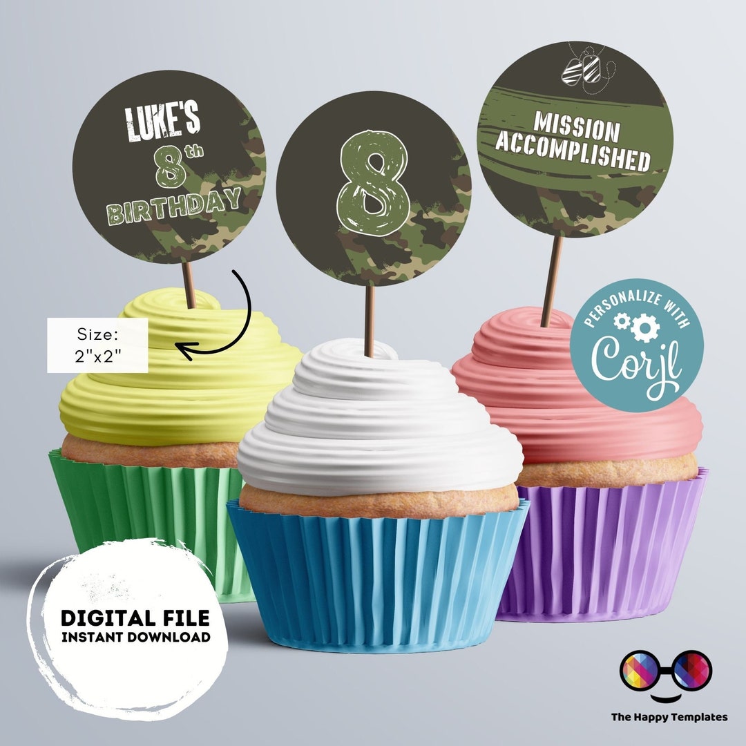 Editable Army Round Cupcake Toppers | Army Birthday | Army Birthday ...