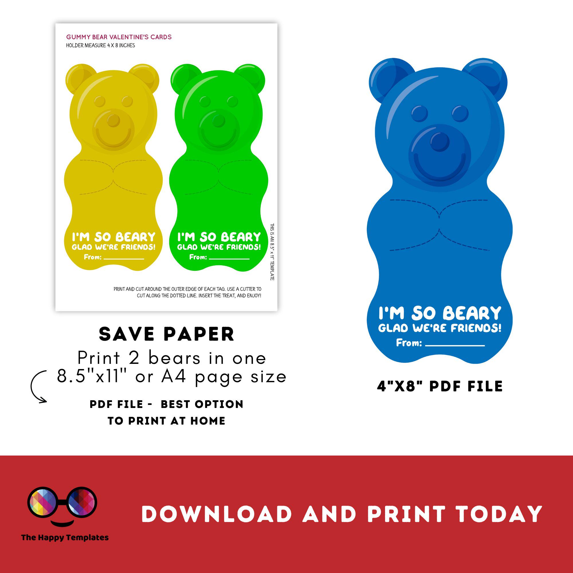 Gummy Bear Valentine Card | Bear Tag | Valentine Tag for School ...