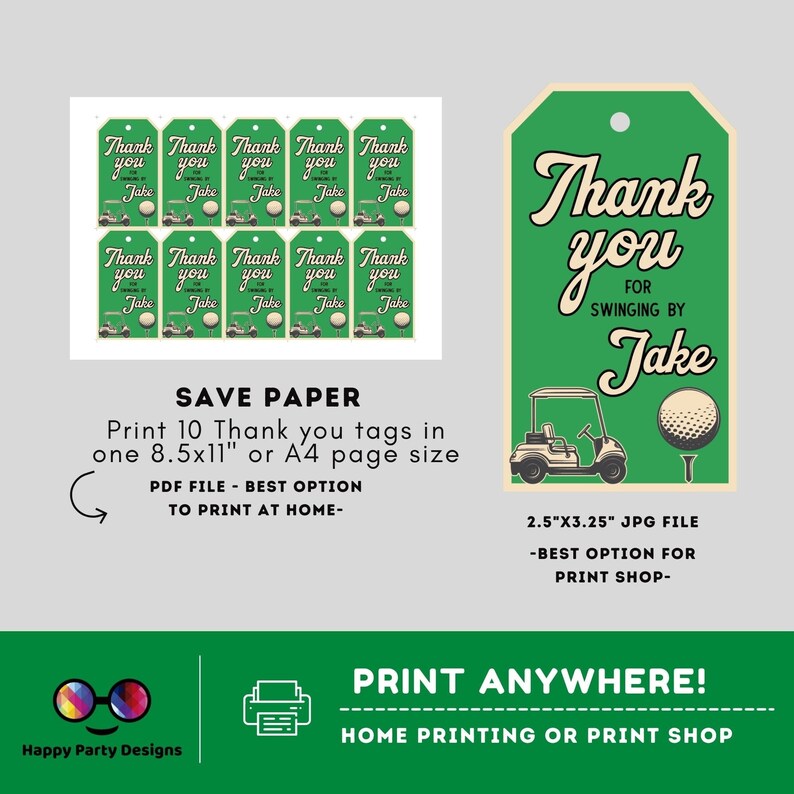 EDITABLE Golf Thank You Tags Printable Boy Birthday Favor - Etsy Canada