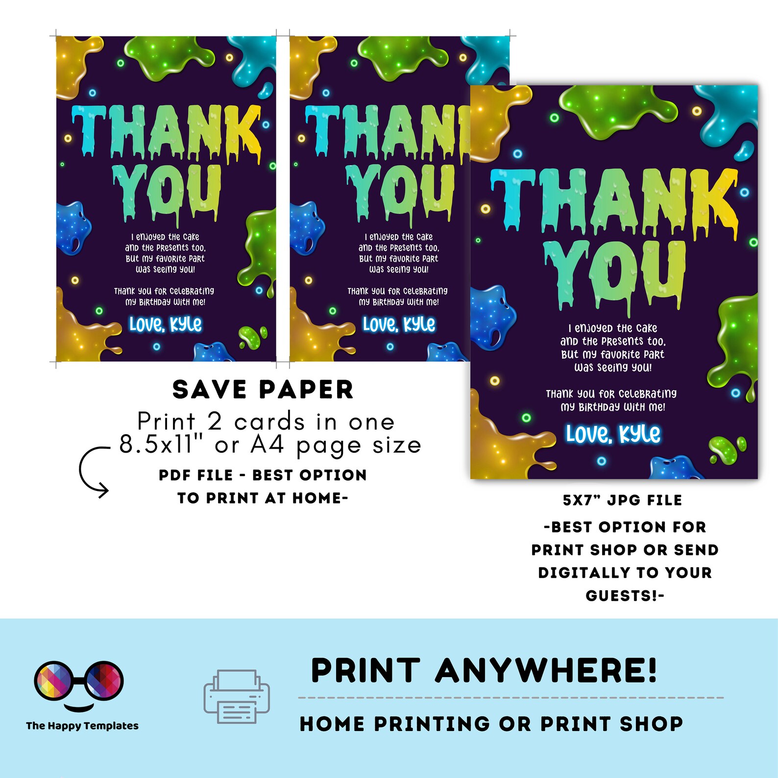 Slime Thank You Card | Slime Party Invitation | Birthday Boy | Slime ...