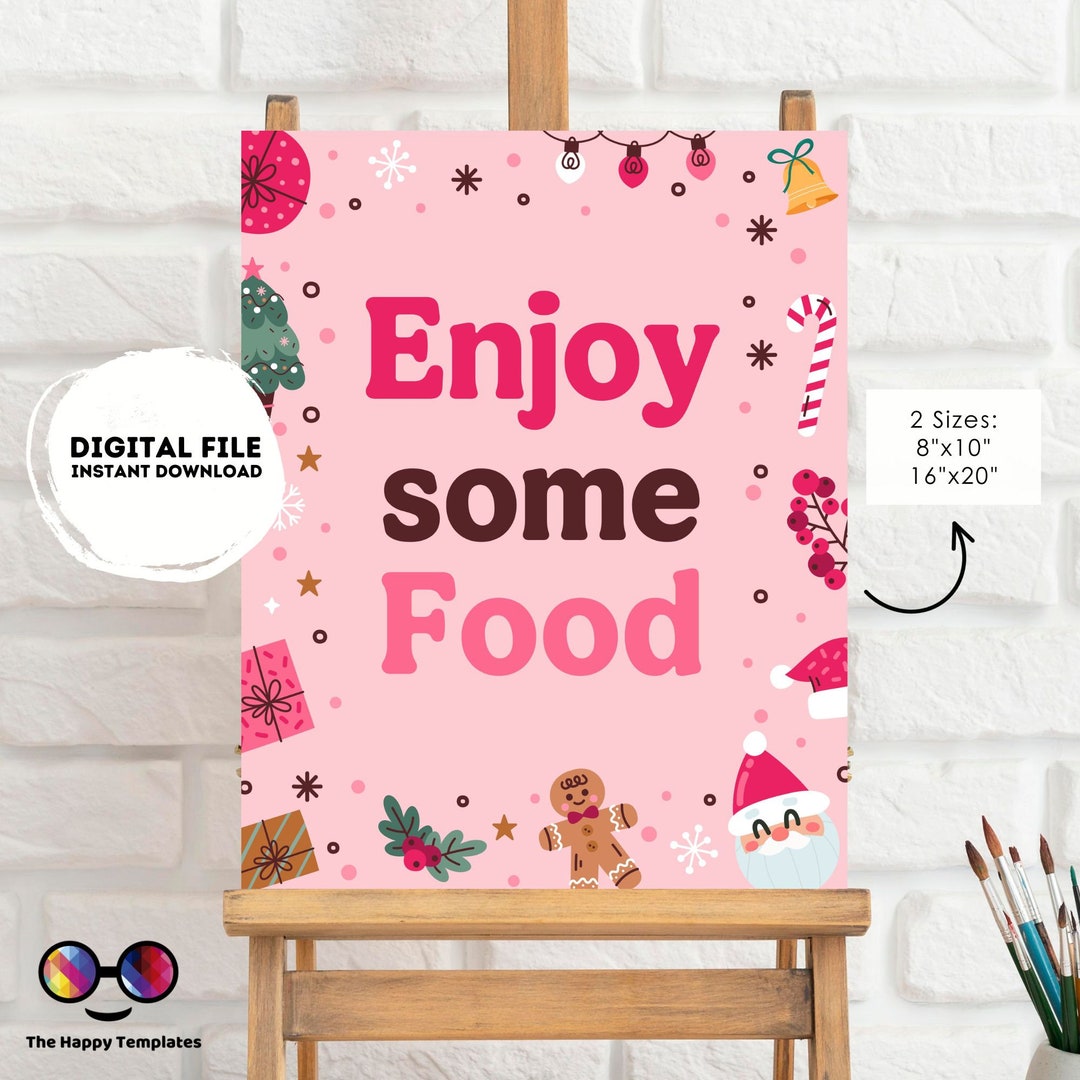 Enjoy Some Food Sign | Welcome Sign | Christmas Party Welcome Sign ...