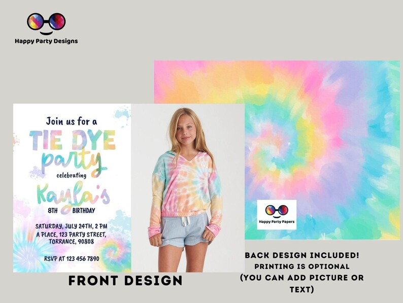 Editable Tie Dye Invitation With Photo Pink Tie Dye Birthday - Etsy