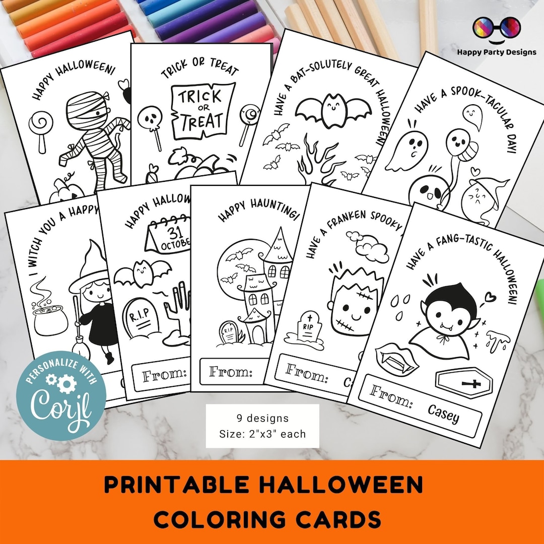 EDITABLE Halloween Printable Coloring Cards Set of 9 | for Kids ...