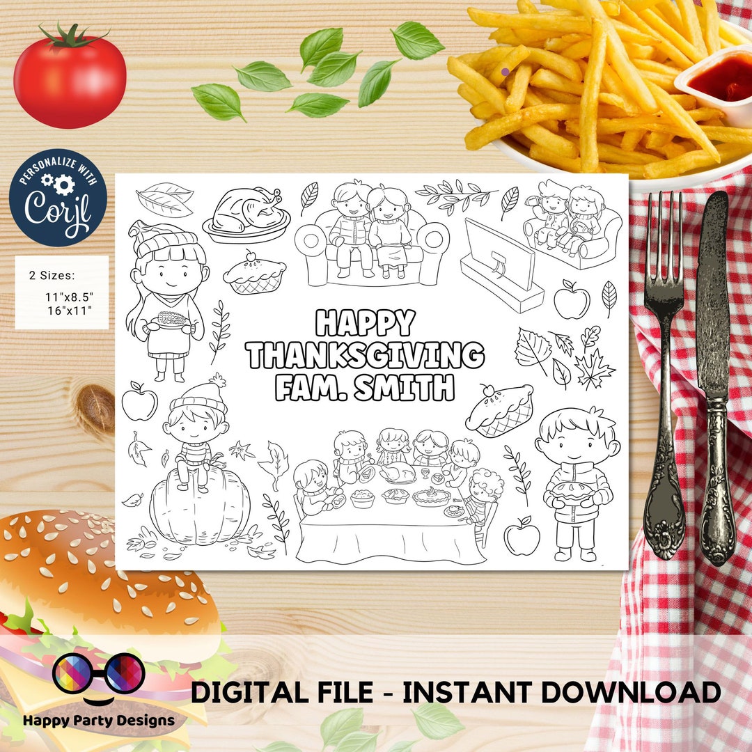 Editable Thanksgiving Coloring Placemat | Thanksgiving Coloring Page ...