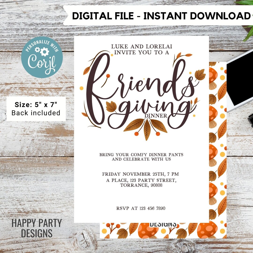 Editable Friendsgiving Invitation | Thanksgiving Dinner Invitation ...