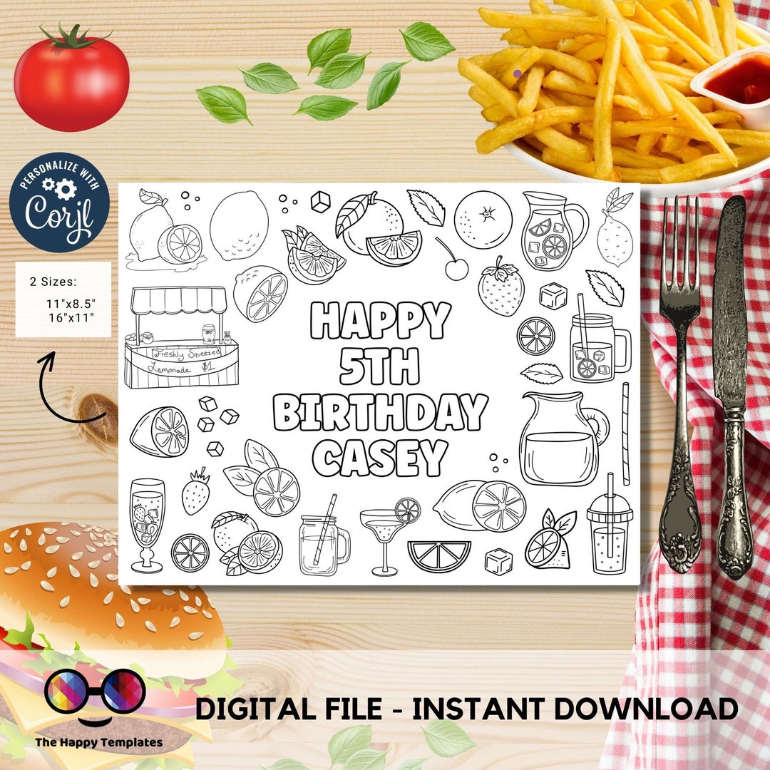 Editable Lemonade Stand Coloring Page | Lemons Birthday Placemat | Any ...