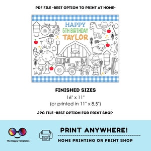 Editable Farm Kids Coloring Page | Farm Birthday Placemat | Any Age ...