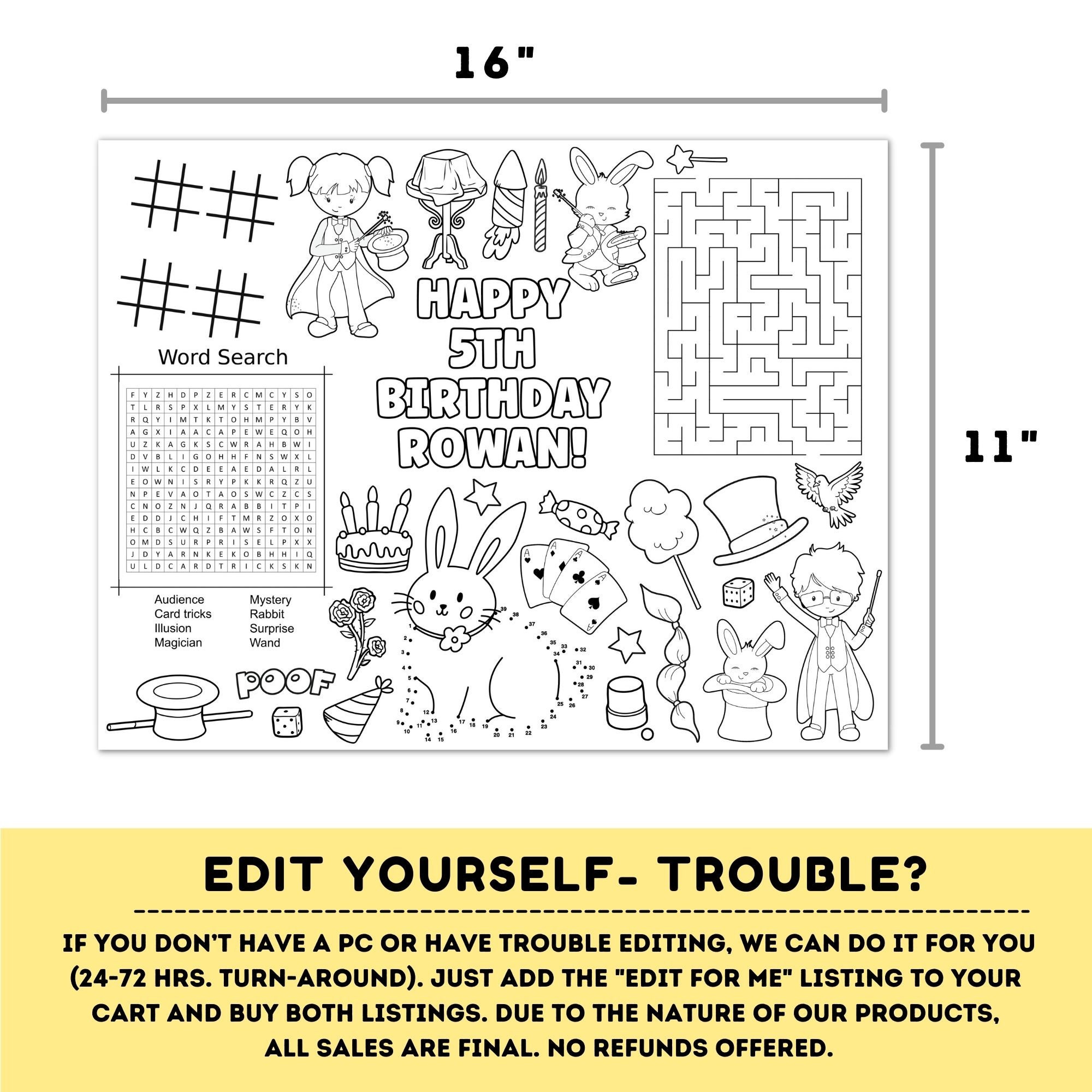 Editable Magic Show Activity Coloring Page | Games | Placemat Coloring ...