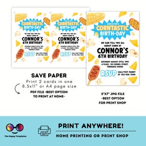 Kids Editable Corn Birthday Invitation Template | Printable Birthday ...