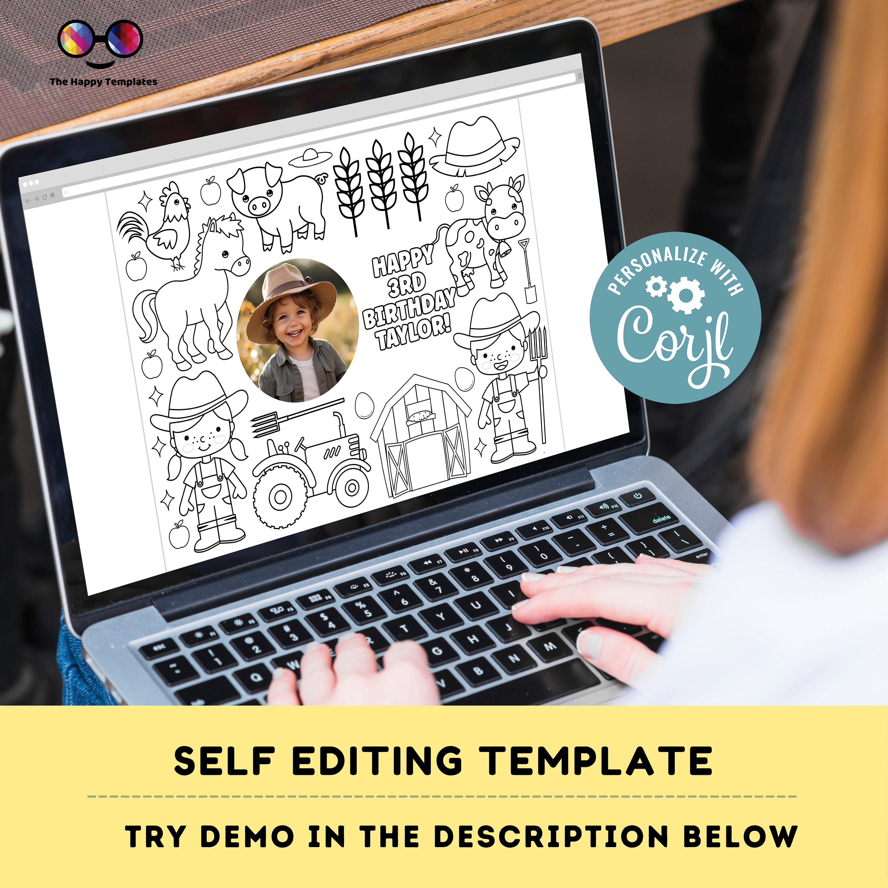 Editable Farm Kids Coloring Page With Picture Farm Birthday - Etsy