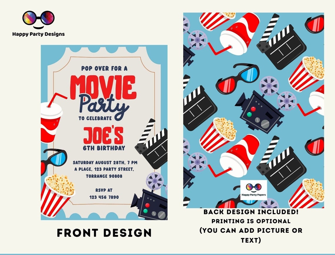 Editable Movie Party Invitation Movie Party Printable Invite - Etsy