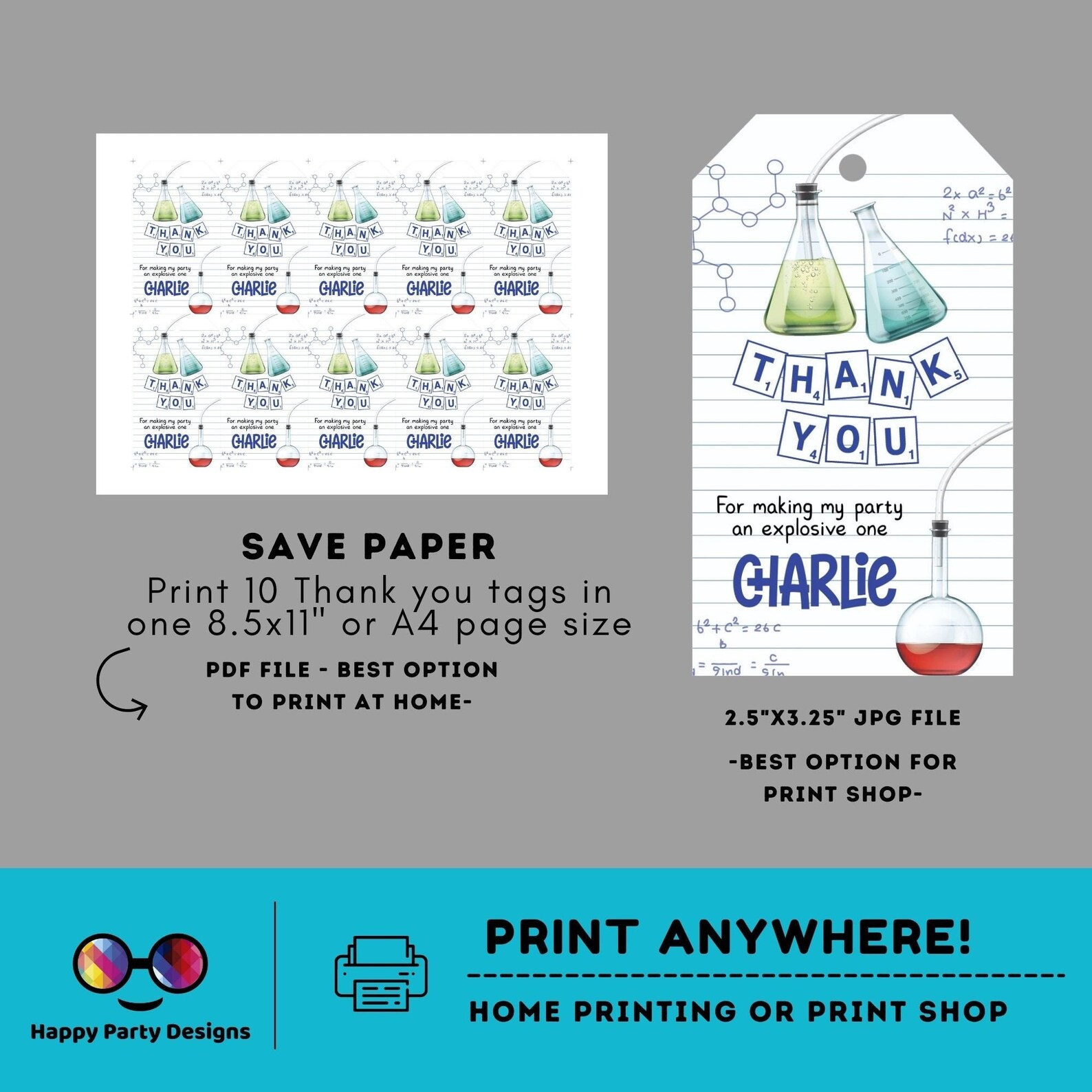 Editable Science Birthday Thank You Gift Tags | Mad Scientist Favor ...