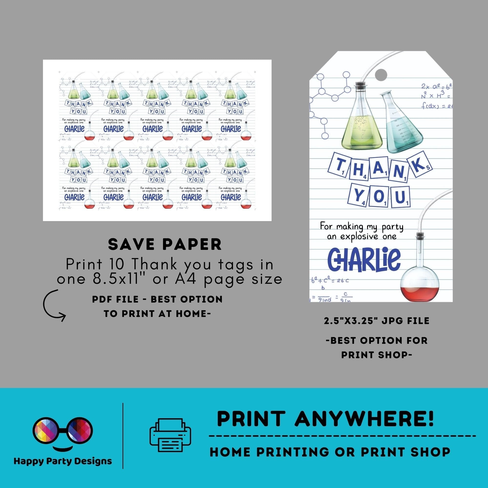 Editable Science Birthday Thank You Gift Tags Mad Scientist - Etsy Canada