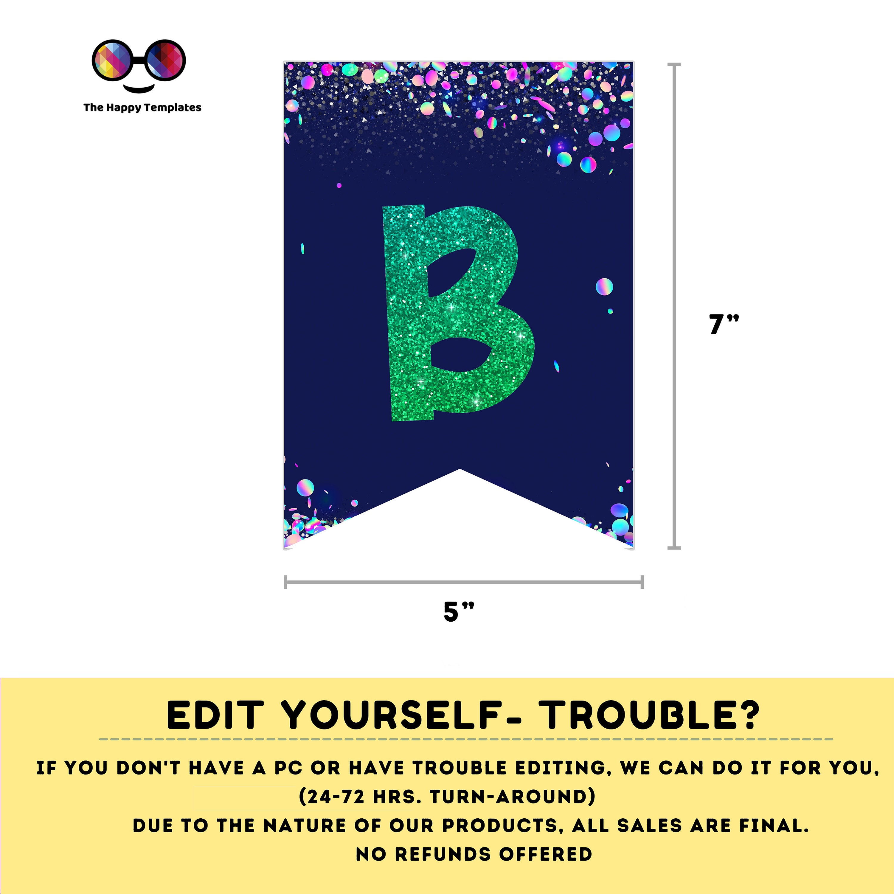 Editable Happy Birthday Glitter Banner Siblings Birthday - Etsy