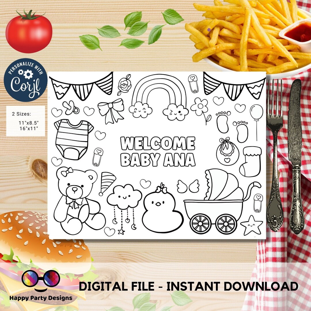 Editable Baby Shower Coloring Page | Placemat Coloring Page | Any Age ...