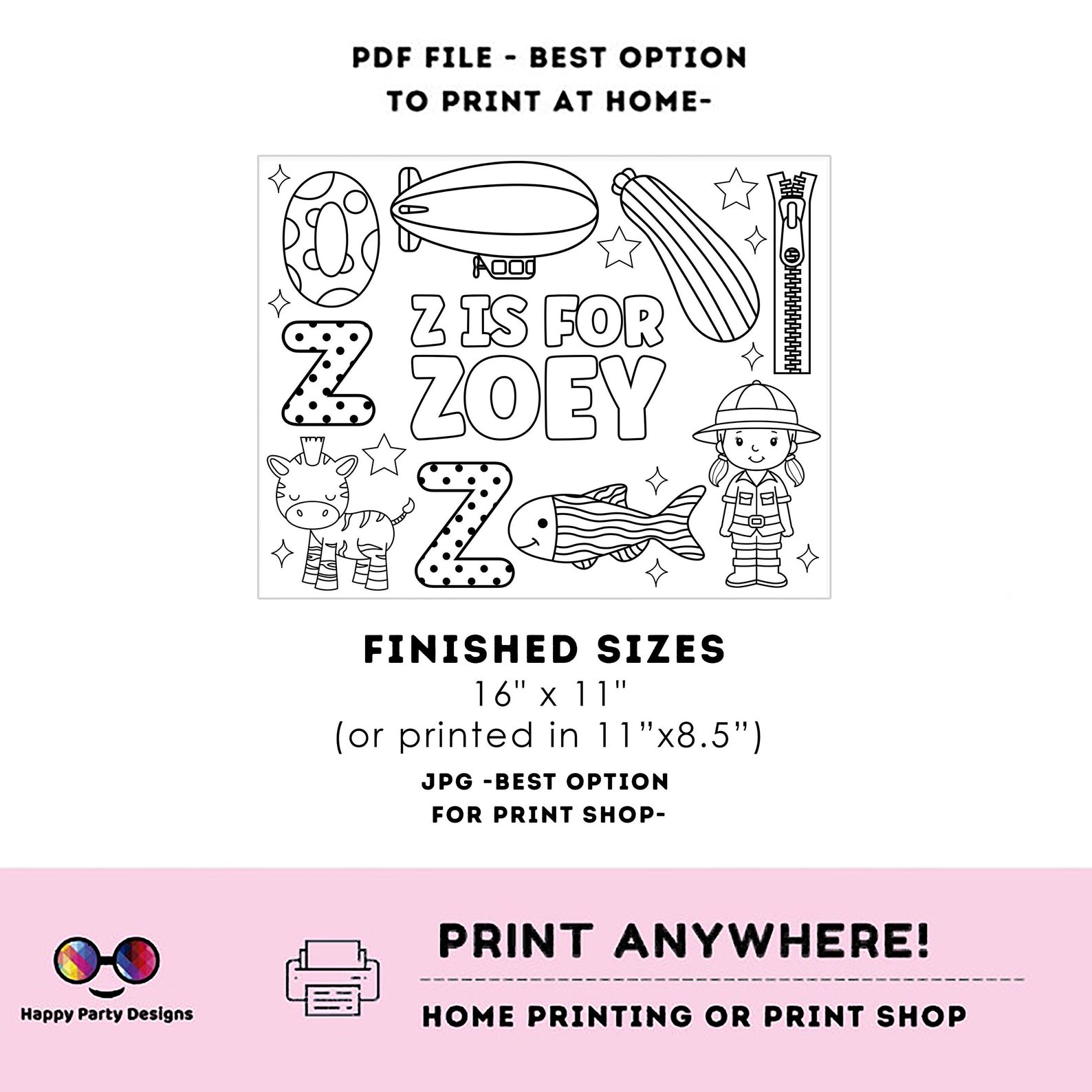 Editable Name Coloring Page Z is for Personalized Name - Etsy Canada