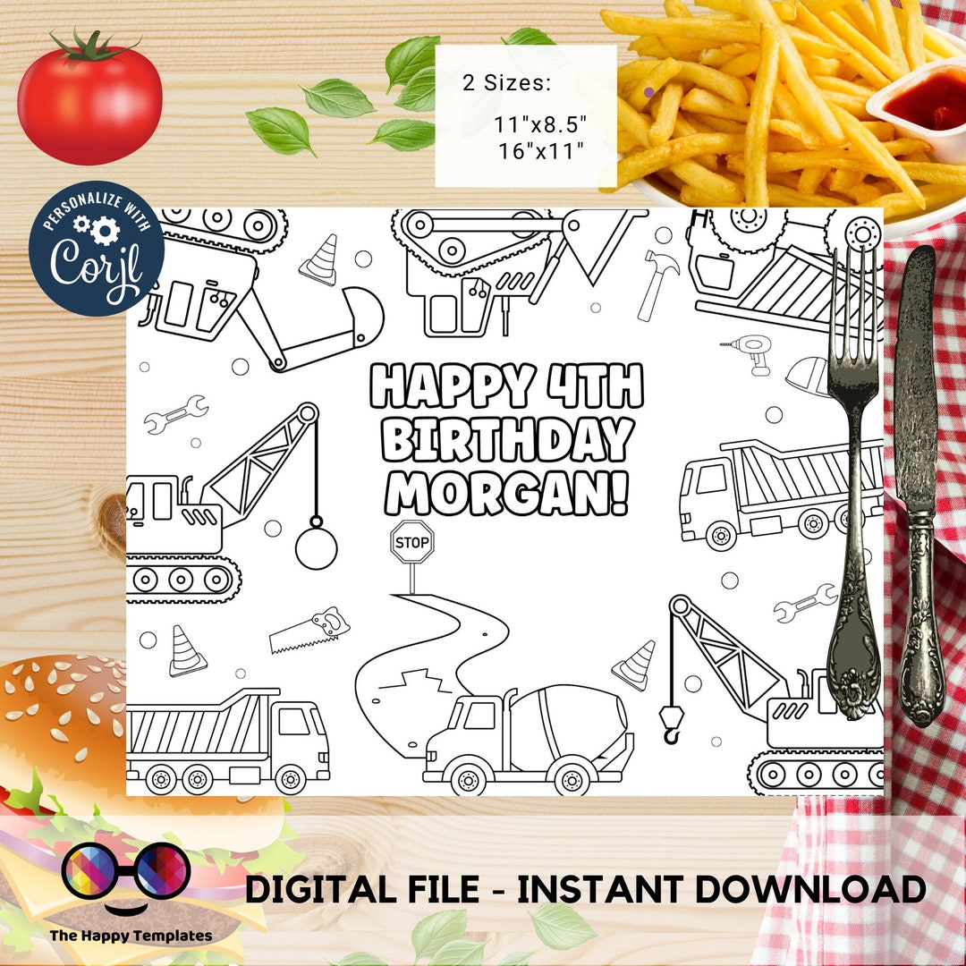 Editable Construction Coloring Page | Placemat Coloring Page | Any Age ...