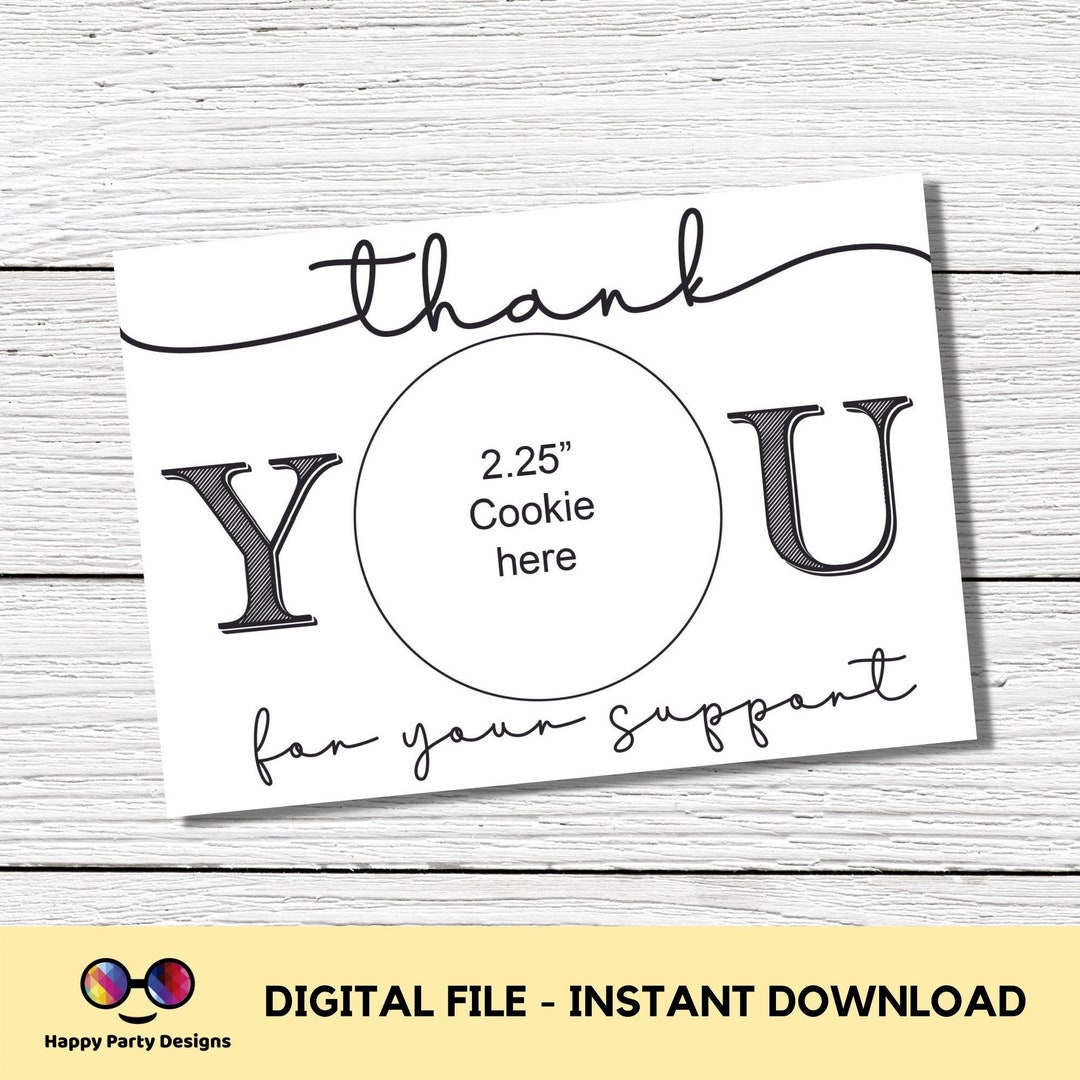 Thank You for Your Support Black and White Cookie Card | Printable Mini ...