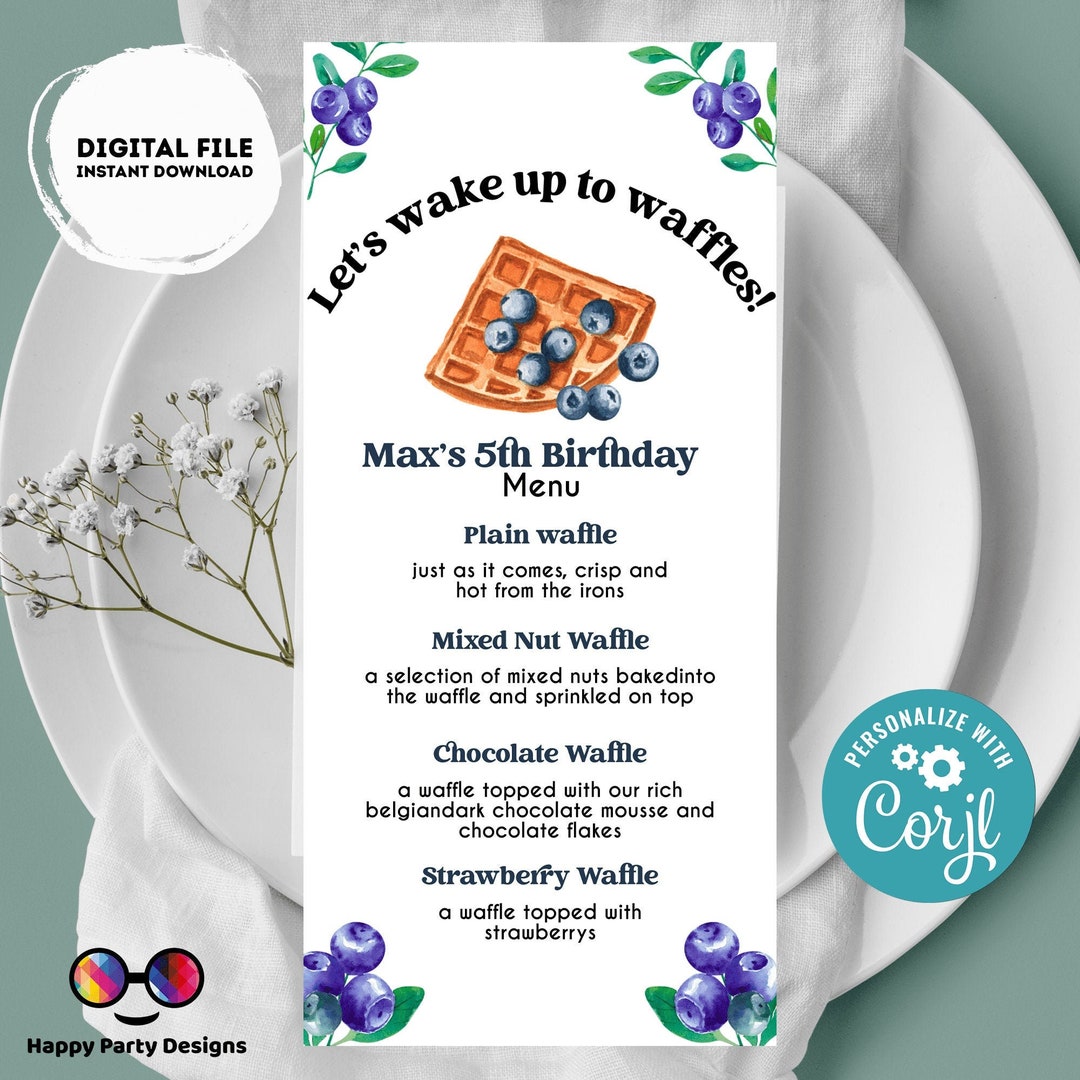 Waffle Bar Menu | Waffle Menu Template | Girl | Waffle Themed Party ...