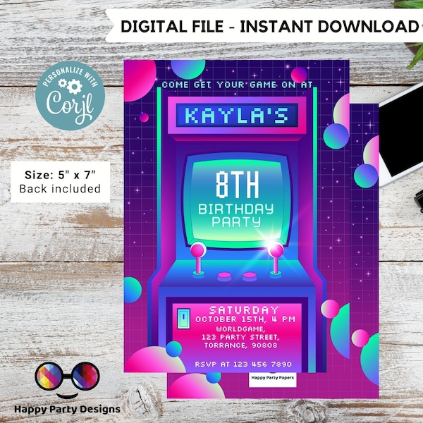 Printable Arcade Party Invitations - Etsy