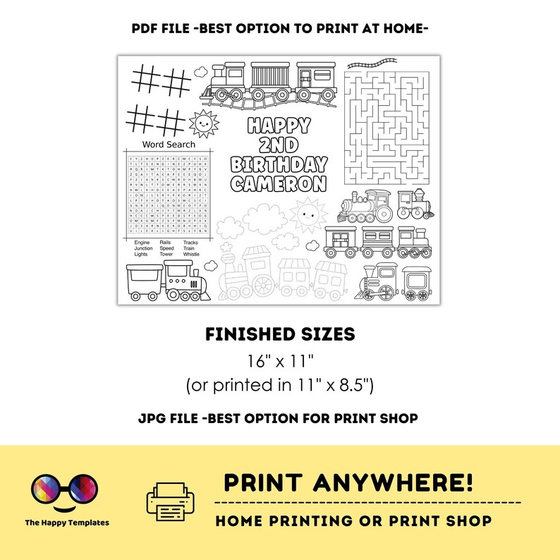 Editable Train Printable Activity and Coloring Activity Page | Placemat ...