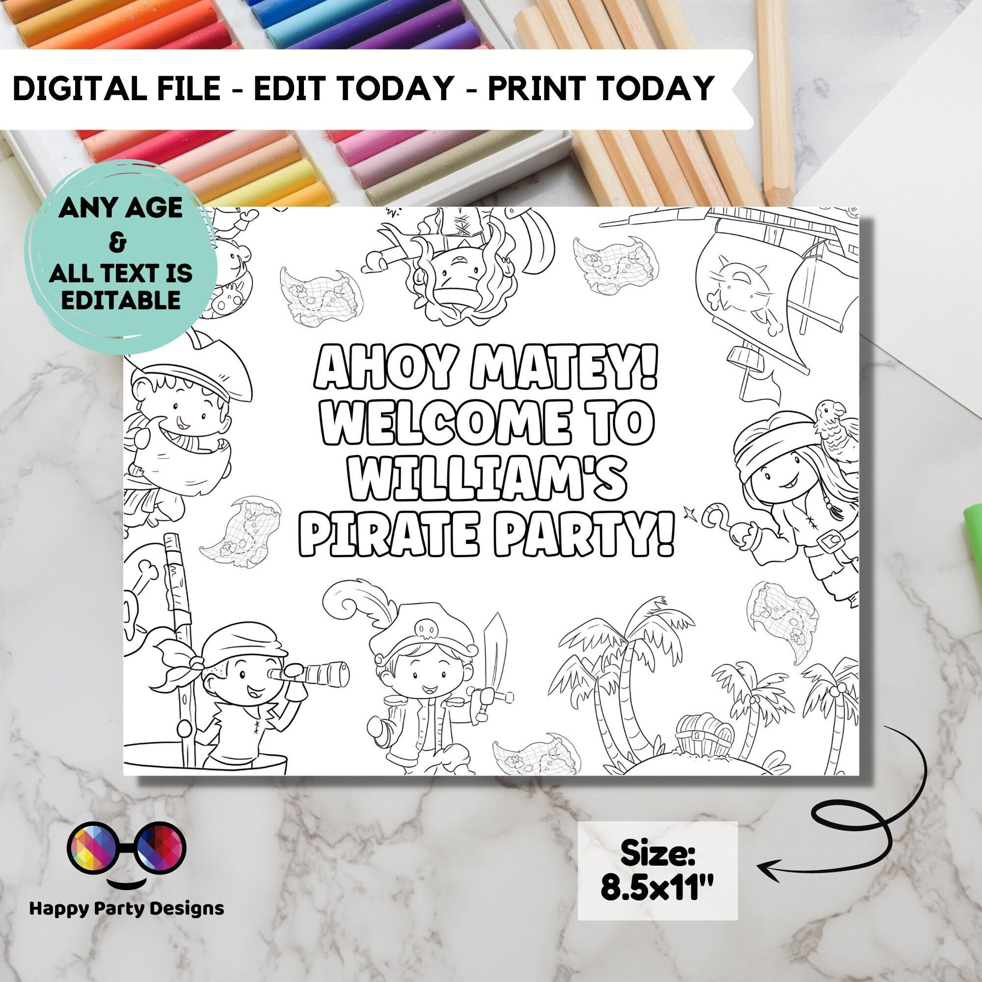 Editable Pirate Coloring Page Birthday Coloring Page - Etsy Canada