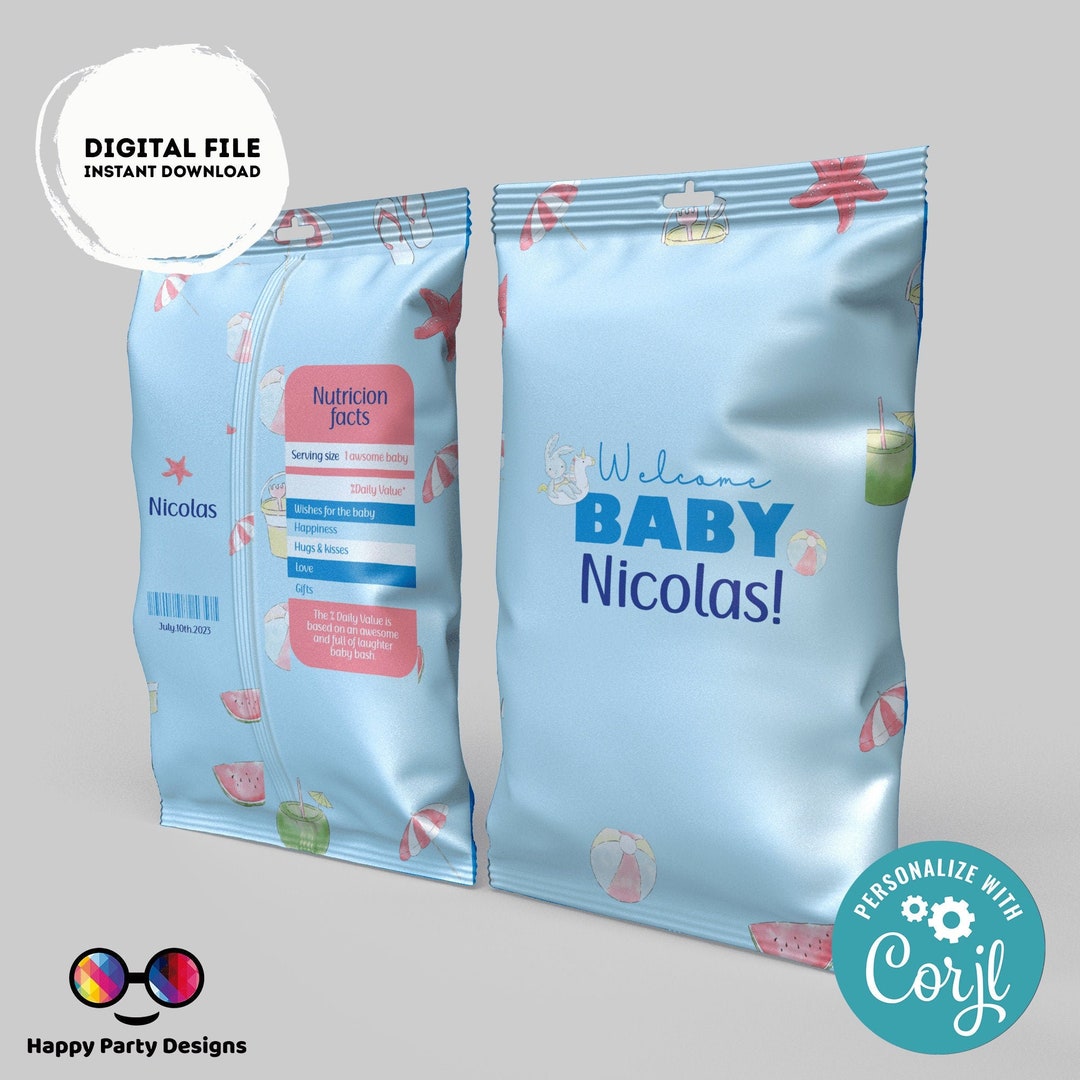 Editable Pool Baby Shower Chip Bag | Digital Baby Shower Printable Chip ...