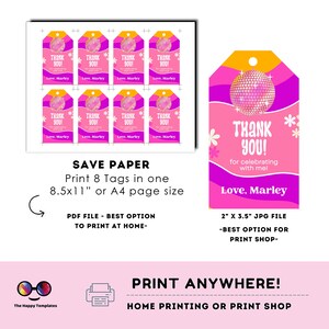 Disco Ball Birthday Thank You Tag | Groovy Birthday Party Tag Template ...