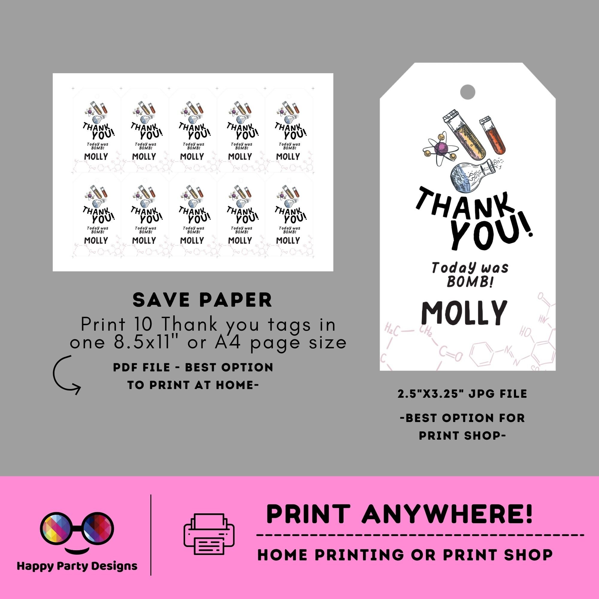 Editable Science Birthday Thank You Gift Tags Mad Scientist - Etsy