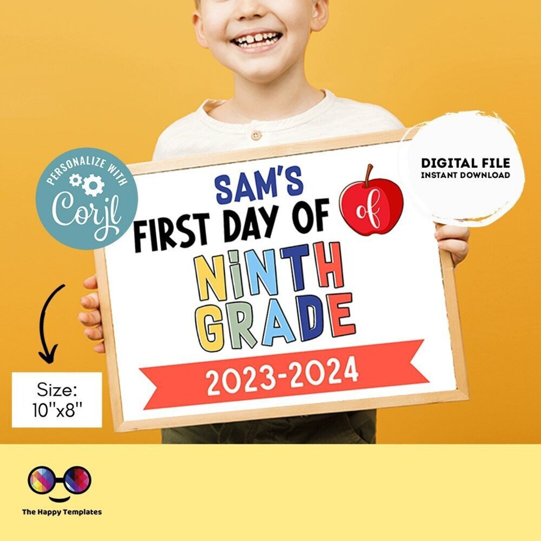 Editable First Day of 9th Grade | Ninth Grade Sign | 1st Day of 9th ...
