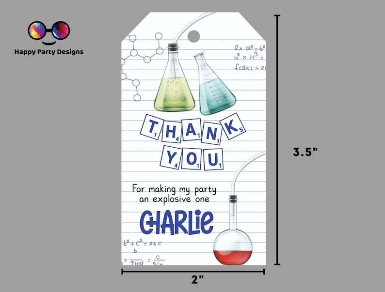 Editable Science Birthday Thank You Gift Tags Mad Scientist - Etsy