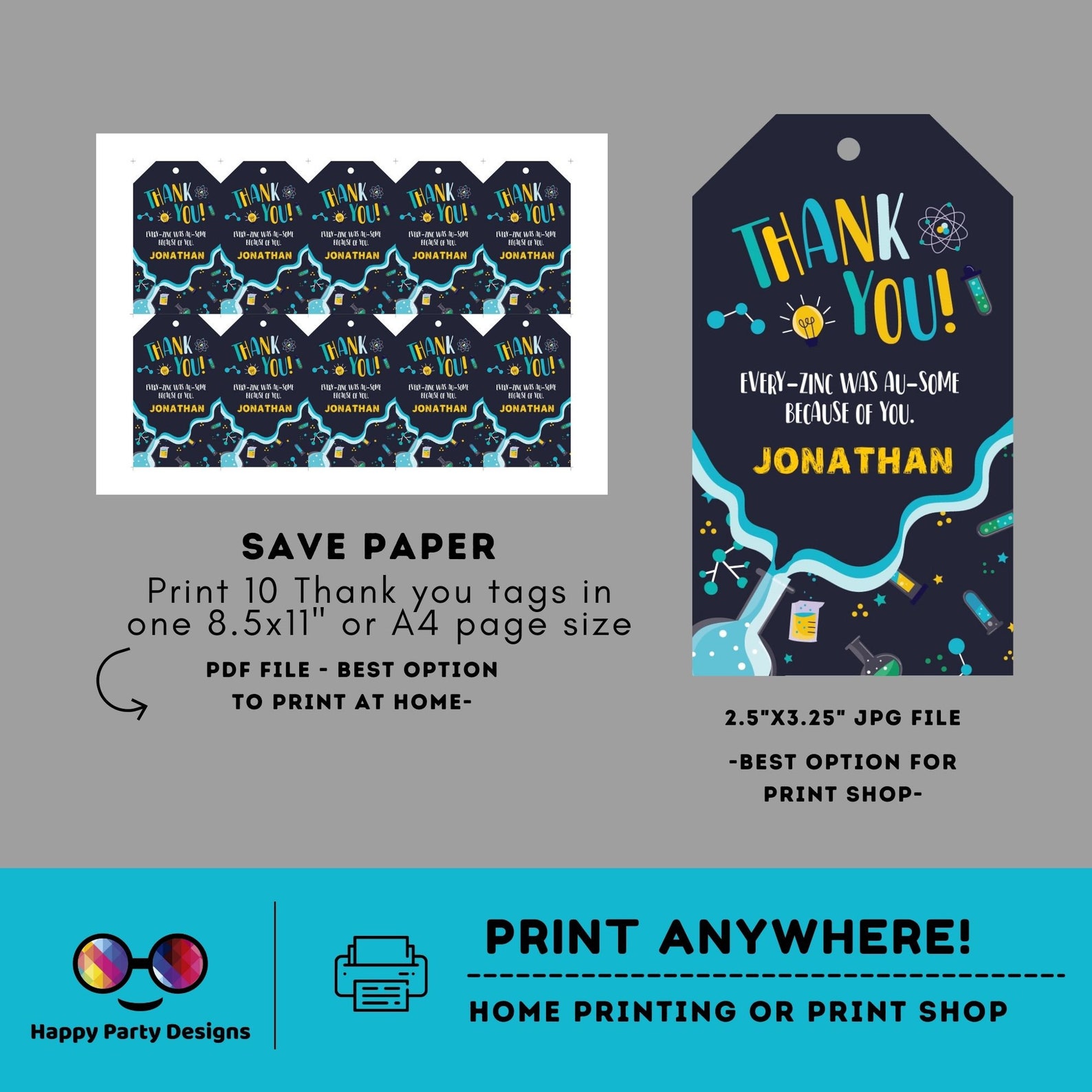 Editable Science Birthday Thank You Gift Tags | Mad Scientist Favor ...