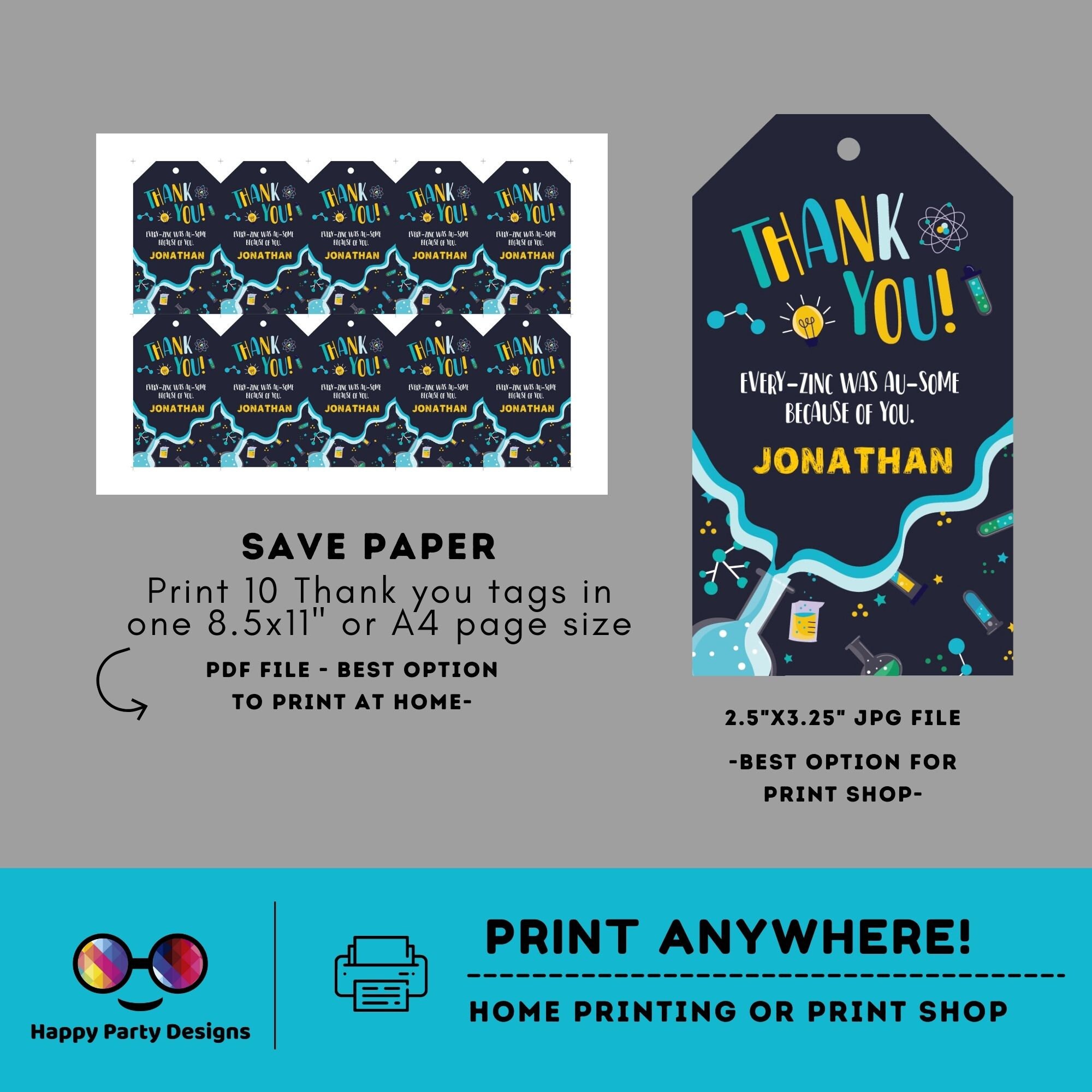 Editable Science Birthday Thank You Gift Tags Mad Scientist - Etsy