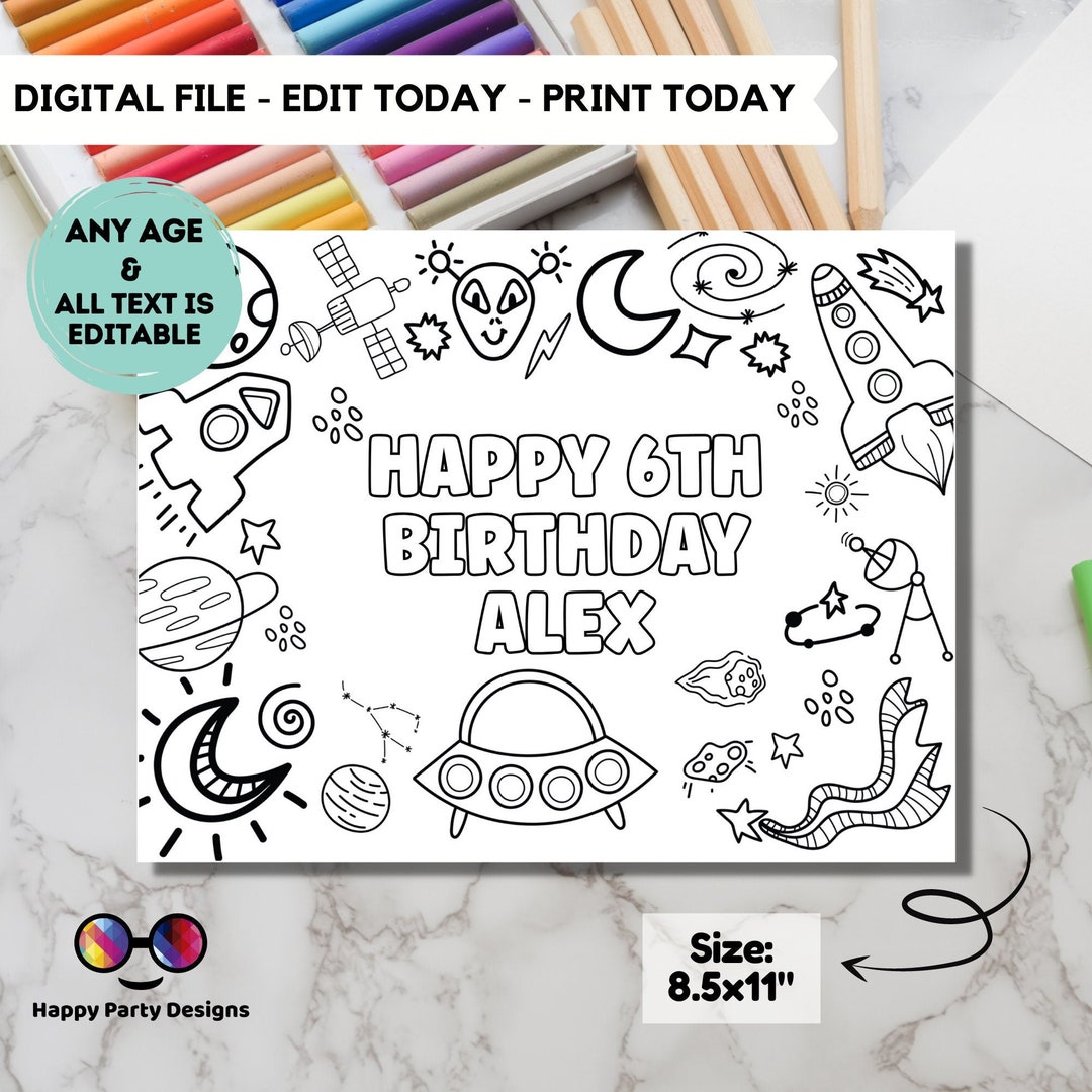 Editable Space Coloring Page | Placemat Coloring Page | Any Age | Out ...