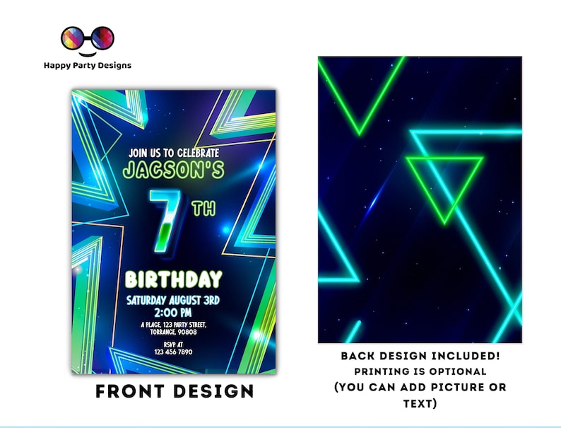 EDITABLE Boy 7th Birthday Invitation Neon Glow in the Dark - Etsy