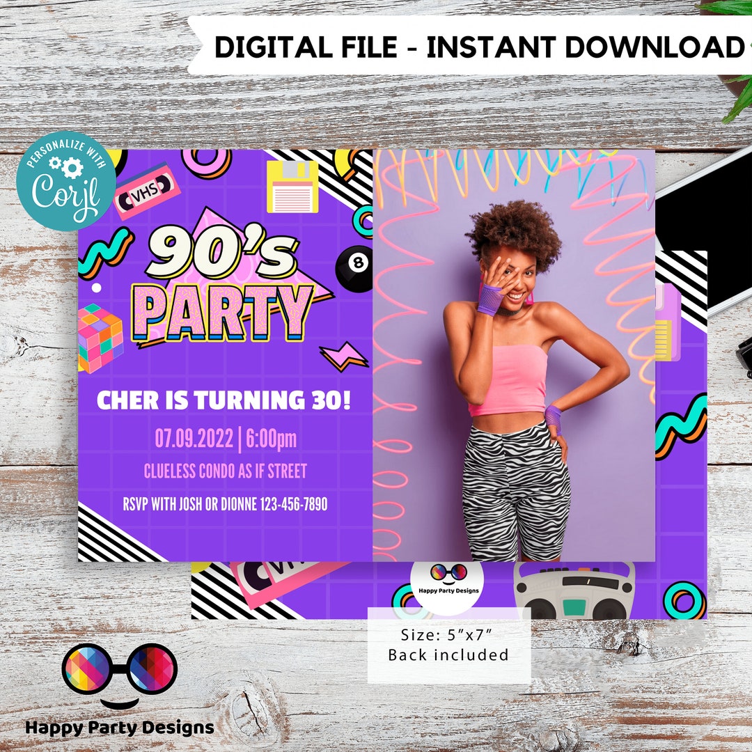 Editable 90s Birthday Invitation | Retro Invitation | 90s Kid Birthday ...